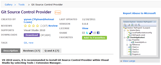 Visual Studio 2010からGitを操作する(Git Source Control Provider) - Kazzz's diary
