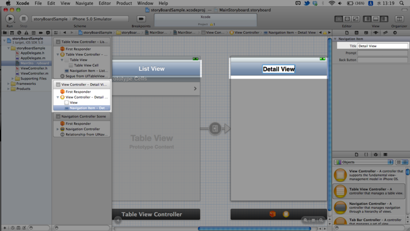 StoryBoardを使ってNavigationController+TableViewController(XCode4.2/iOS5) - たまめも(tech)