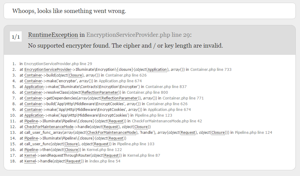 Laravel51でno Supported Encrypter Found The Cipher And Or Key Length Are Invalidのエラーになる件