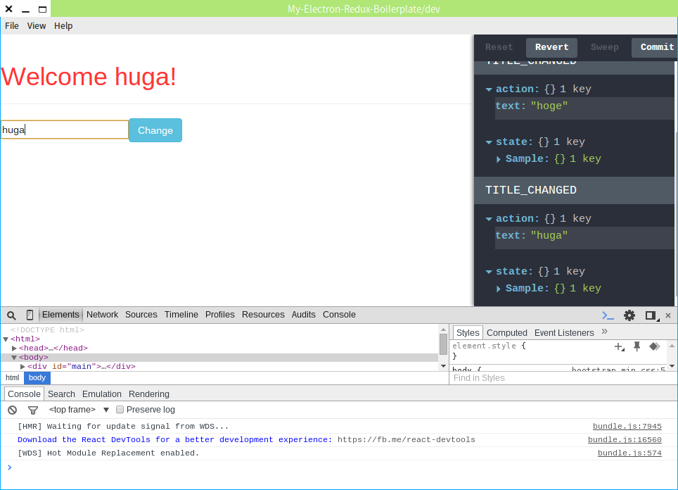 Electron React Redux Redux Devtools Bootstrapを使ったboilerplateを自分なりに