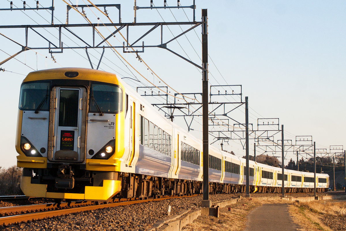 【リメイク】朝のモノサクでの撮影。E257系10両「しおさい4号」、E217系快速(多数)、209系ローカル、E259系旧塗装。（令和5年2月） - ひがなり雑記帳