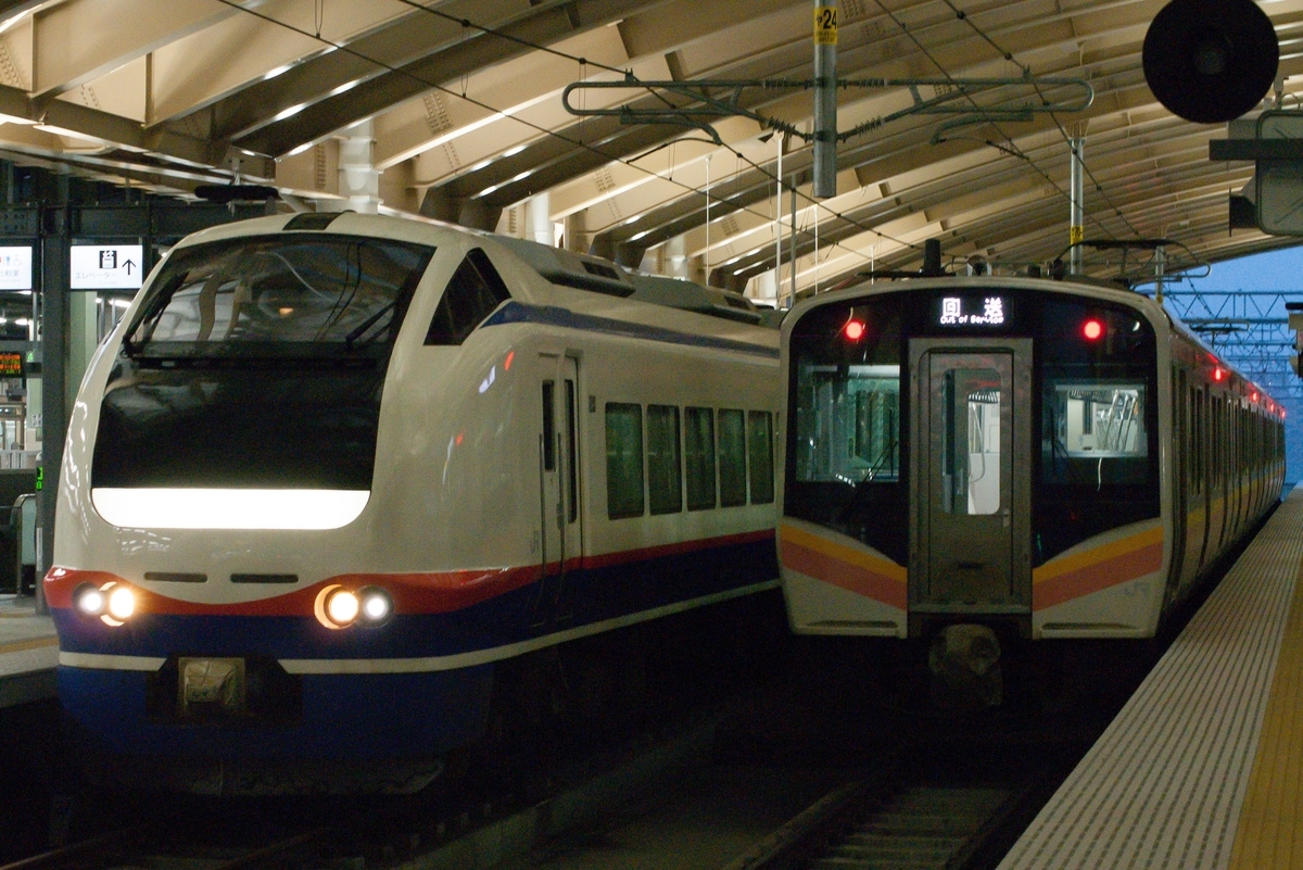 わくわく新潟駅バルブ。E653系はまなす色・115系・キハ40・E4系Maxとき。翌朝のE257系あずさ3号と応援ハイビーム(笑) - ひがなり雑記帳