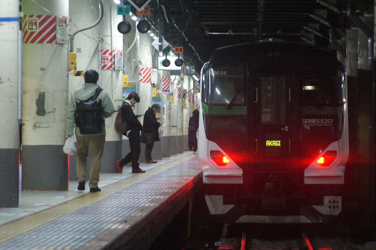 上野駅での撮影あれこれ（地平ホーム）。E231系・E233系・E257系特急あかぎ2本。 - ひがなり雑記帳