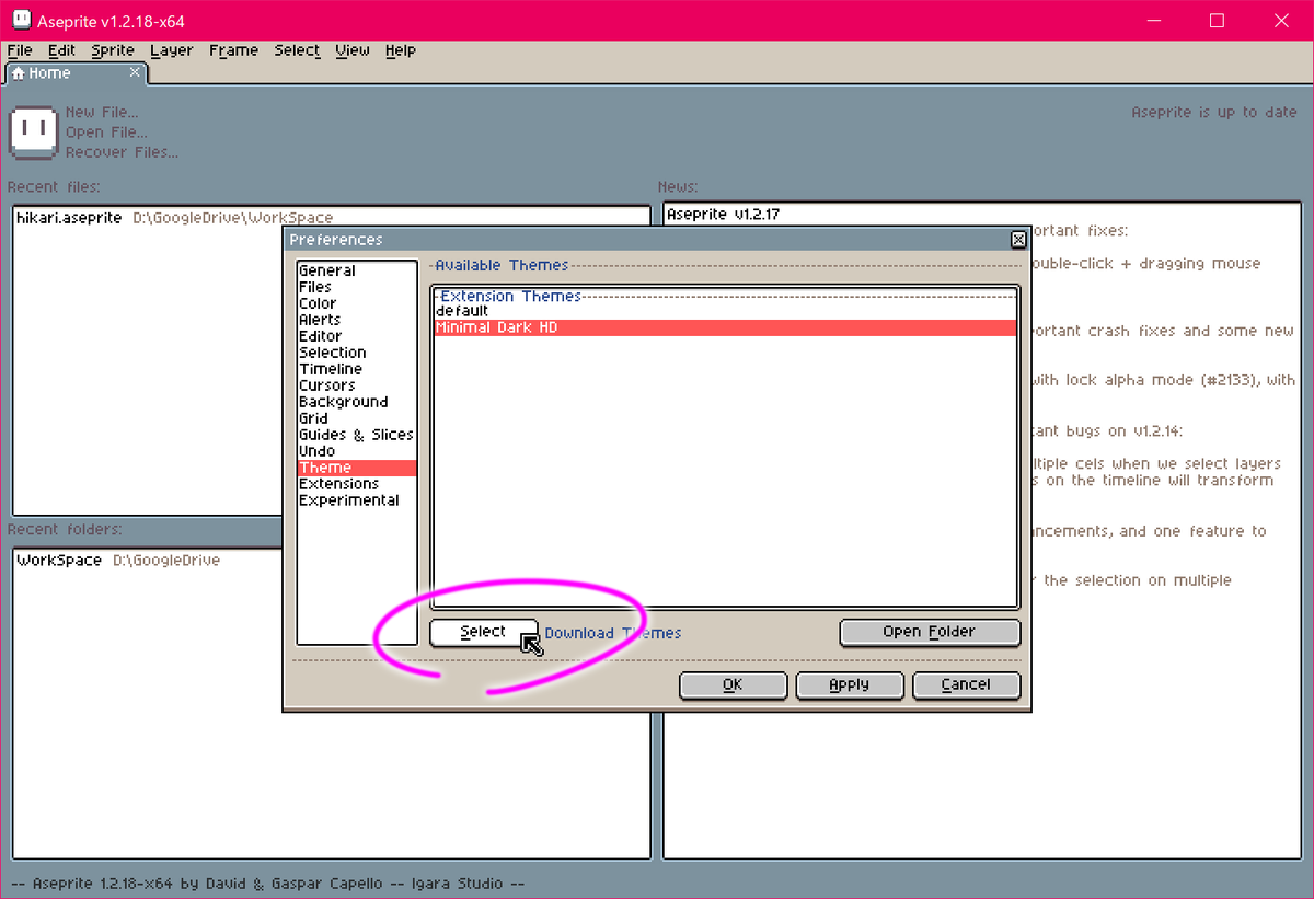 Aseprite の UI を見やすくする - GIGA CREATION Blog