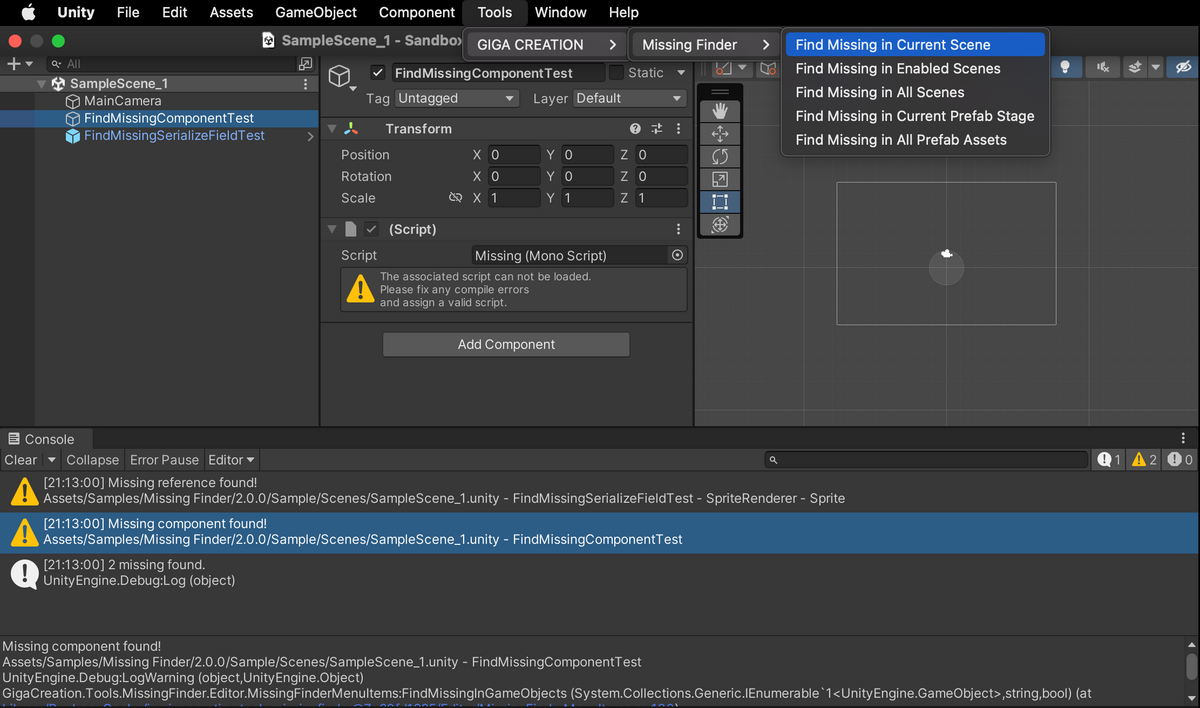 Unity プロジェクト内の Missing を検索するツールを公開しました - GIGA CREATION Blog
