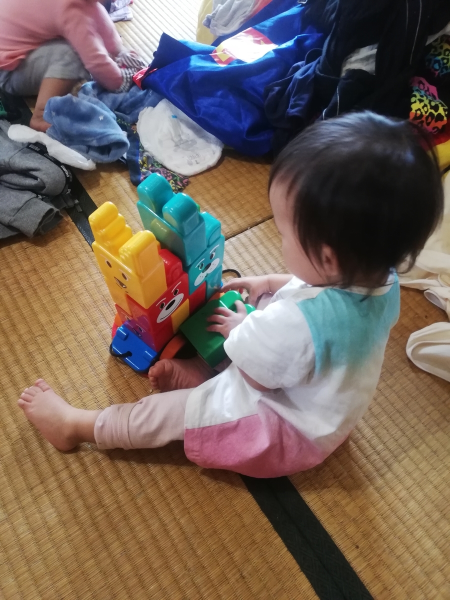 1歳7ヶ月 洗濯物の山のとなりで遊ぶ 子育て記録