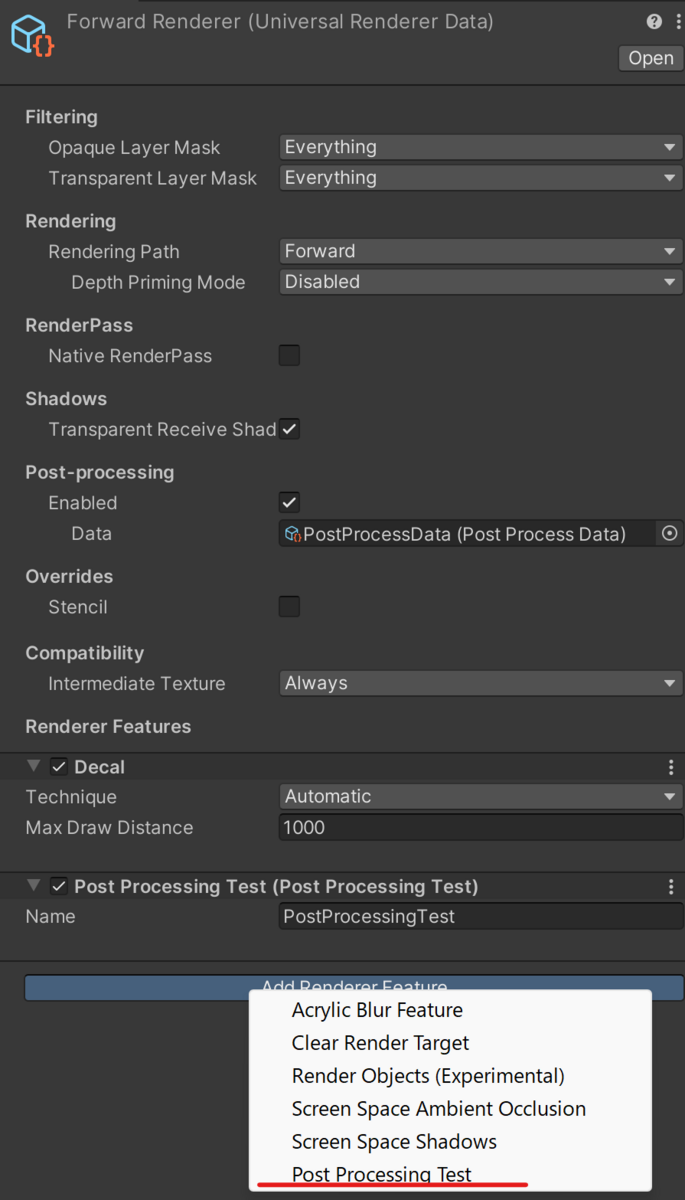 URPのCustomRendererFeatureを使用してポストプロセッシングを実装する その① - 夜風のMixedReality