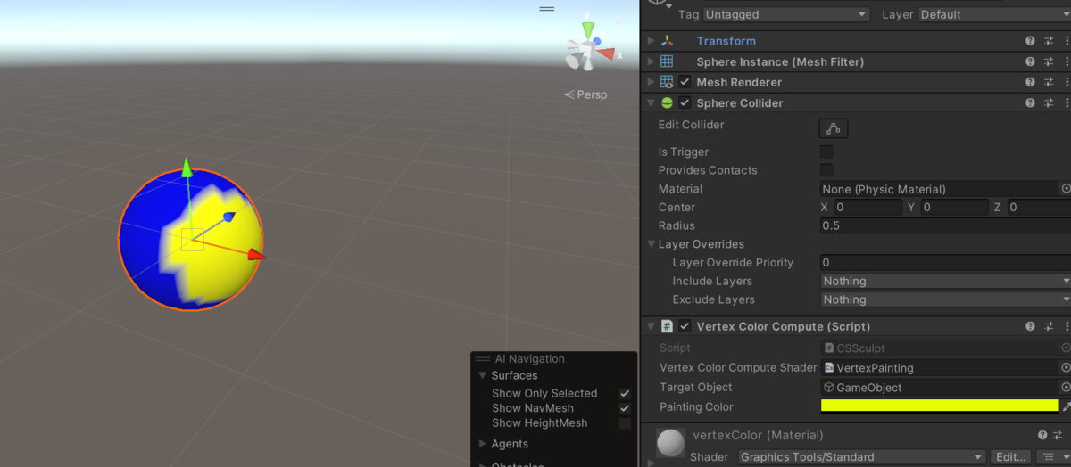 Unity Computeshaderでメッシュの頂点カラーを設定する その③任意の色を分ける 夜風のmixedreality
