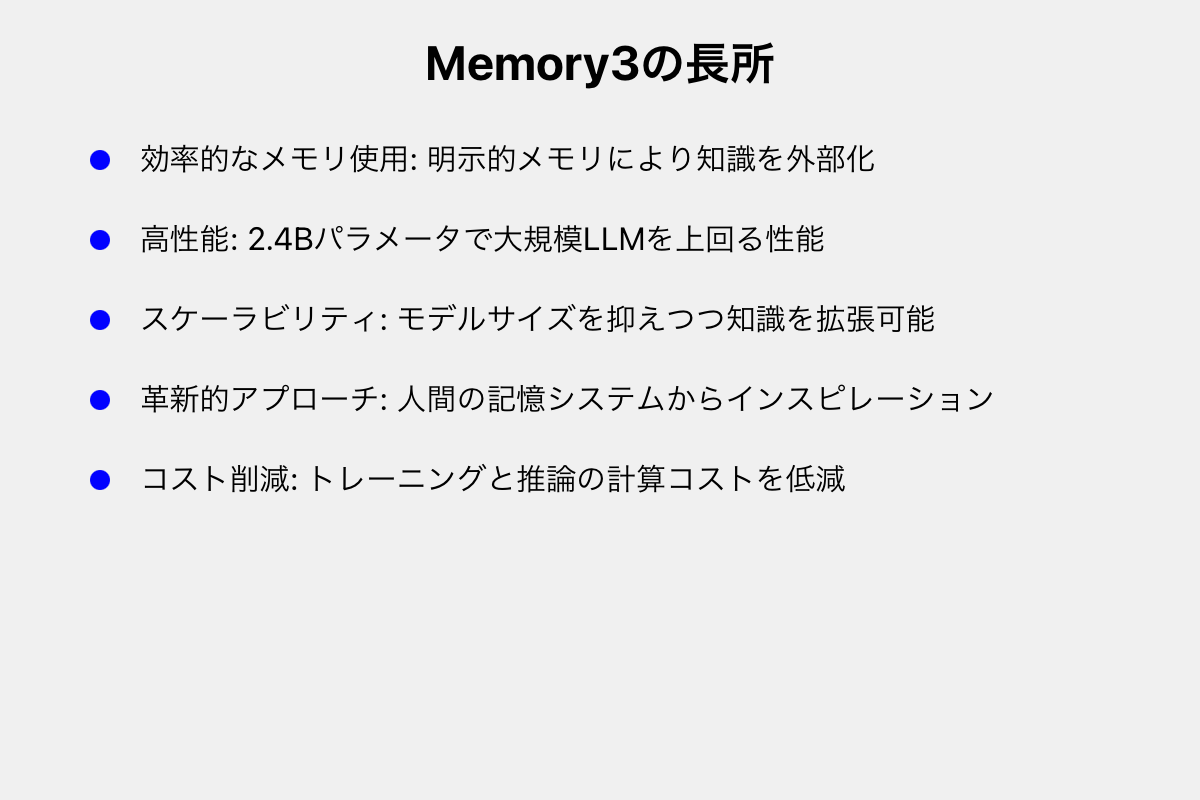 『Memory3: Language Modeling with Explicit Memory』を生成AIと学ぶ - 素人がarXivの論文を生成AIと学ぶブログ