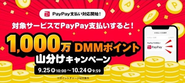 10/24まで！PayPay支払い利用で1000万DMMポイント山分けキャンペーン！ - サイドバー シーナ