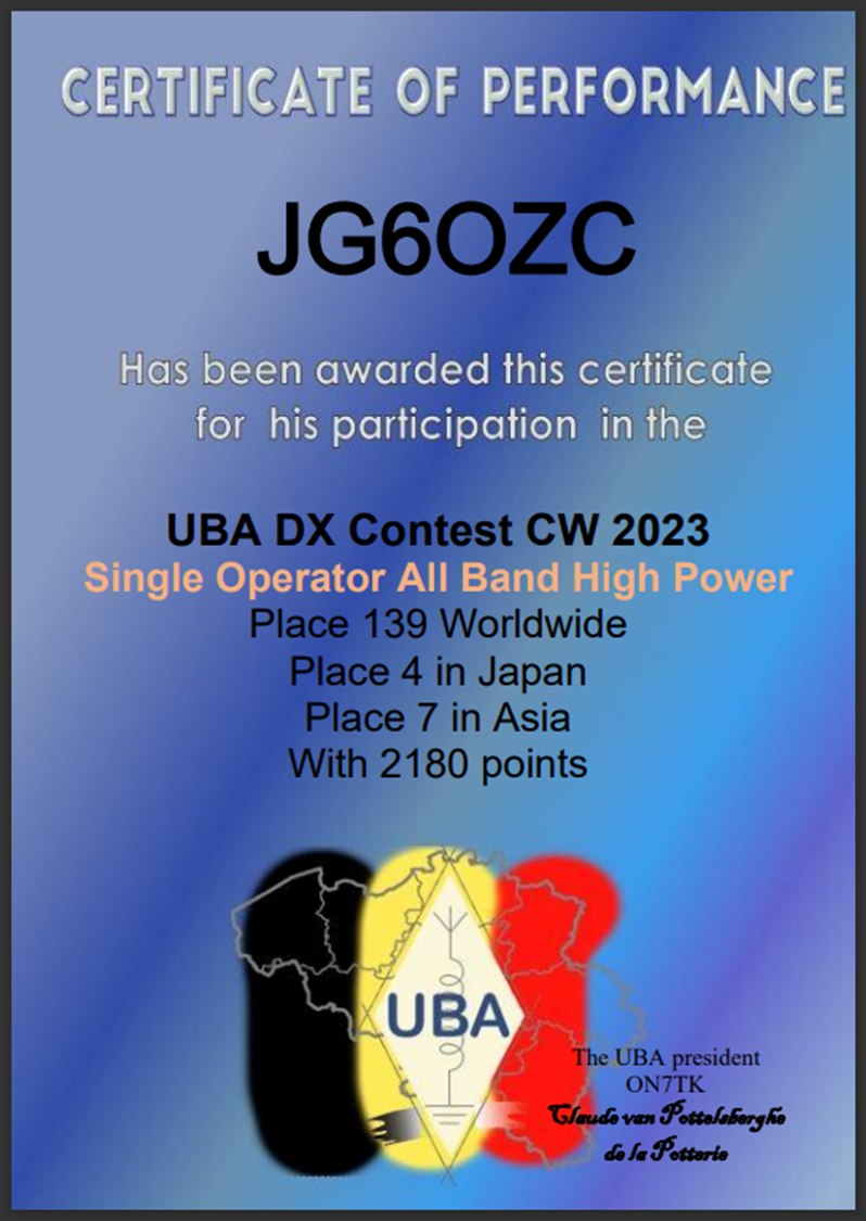 UBA DX CW - JG6OZCの釣り＆無線三昧