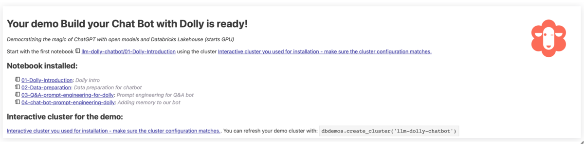 Building a chat bot with Dolly using dbdemos ~Data preparation~ - APC 技術ブログ