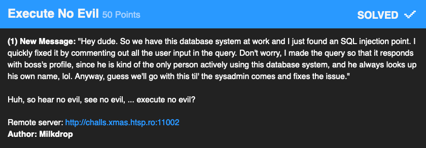X-MAS CTF 2019 - Execute No Evil - La Vie en Lorse