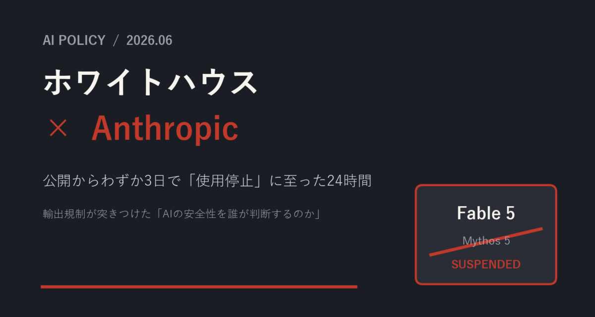 ホワイトハウスが Anthropic に輸出規制──Fable 5 公開からわずか3日で「使用停止」に至った24時間 - MOSFET’s blog