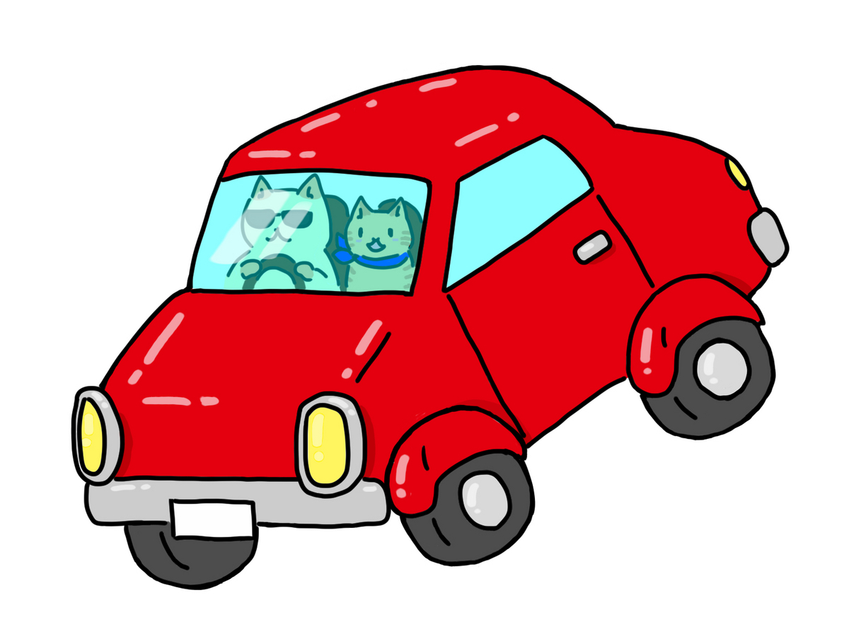 『illust AC』にイラストを掲載しました。青色の車/赤色の車をドライブする猫/地図を見ながら目的地に向かう猫 - イラスト、はじめています。
