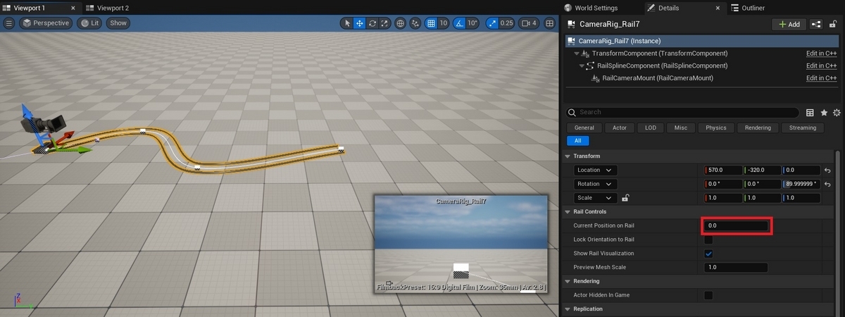 UE5でレールを使用して撮影する方法 - Masamichi_Fujiwaraのメモ