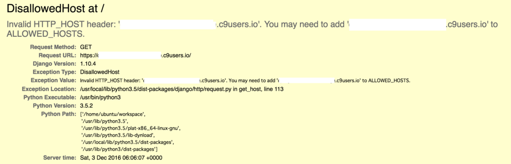 Django 1.10 でサーバーを起動すると DisallowedHost になる - New-Village