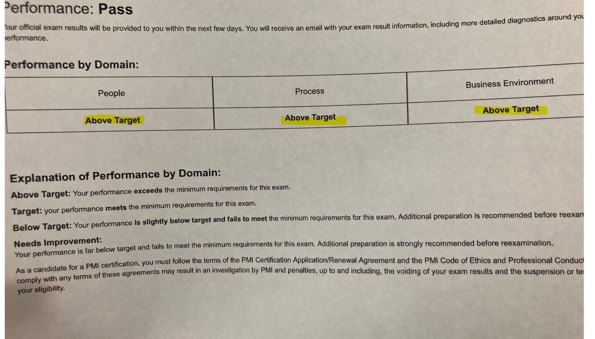 PMP試験対策ブログ 2021年度新PMP試験 7月受験 全てAbove Targetで合格！ - PMP試験対策ブログ