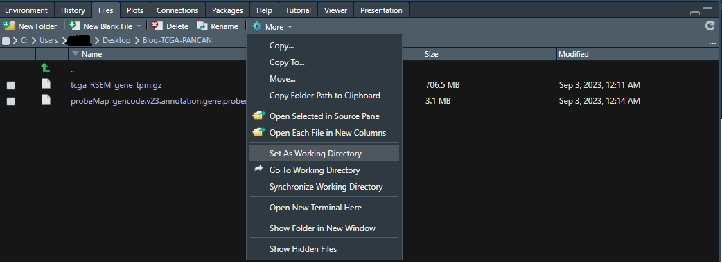 第1目標：TCGA dataの各癌腫ごとのTPMデータの取得 (行動2：ディレクトリの設定、packageのinstallと呼び出し、データの ...