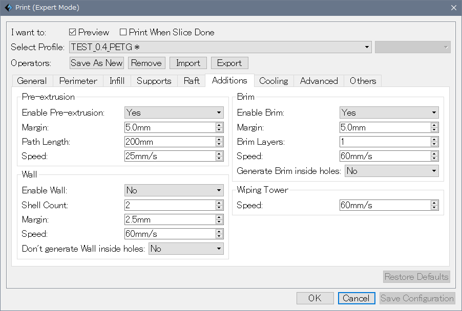 3dプリンタ:adventurer3 + Flashprintでのブリム設定 サツラキツネの巣