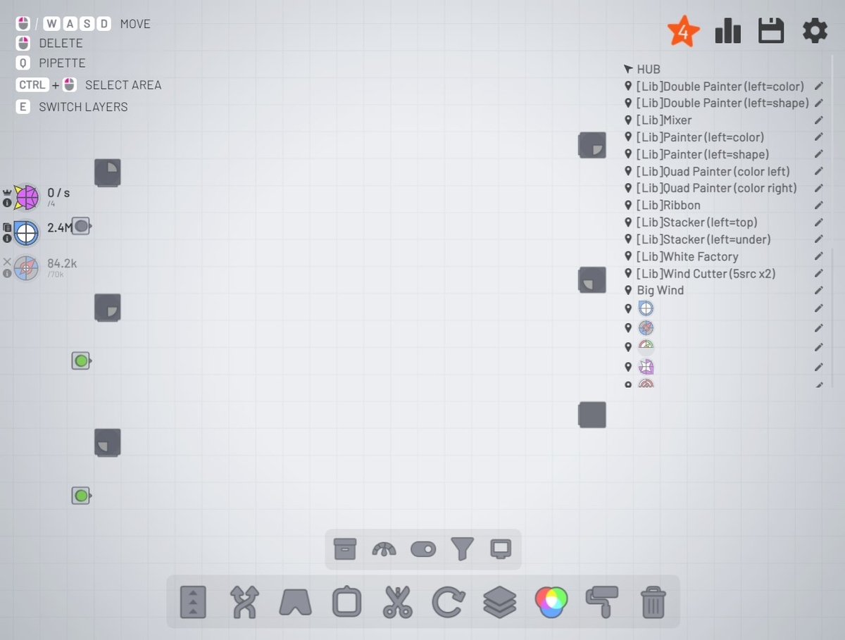 【shapez】回路いろいろ - 白黒地帯