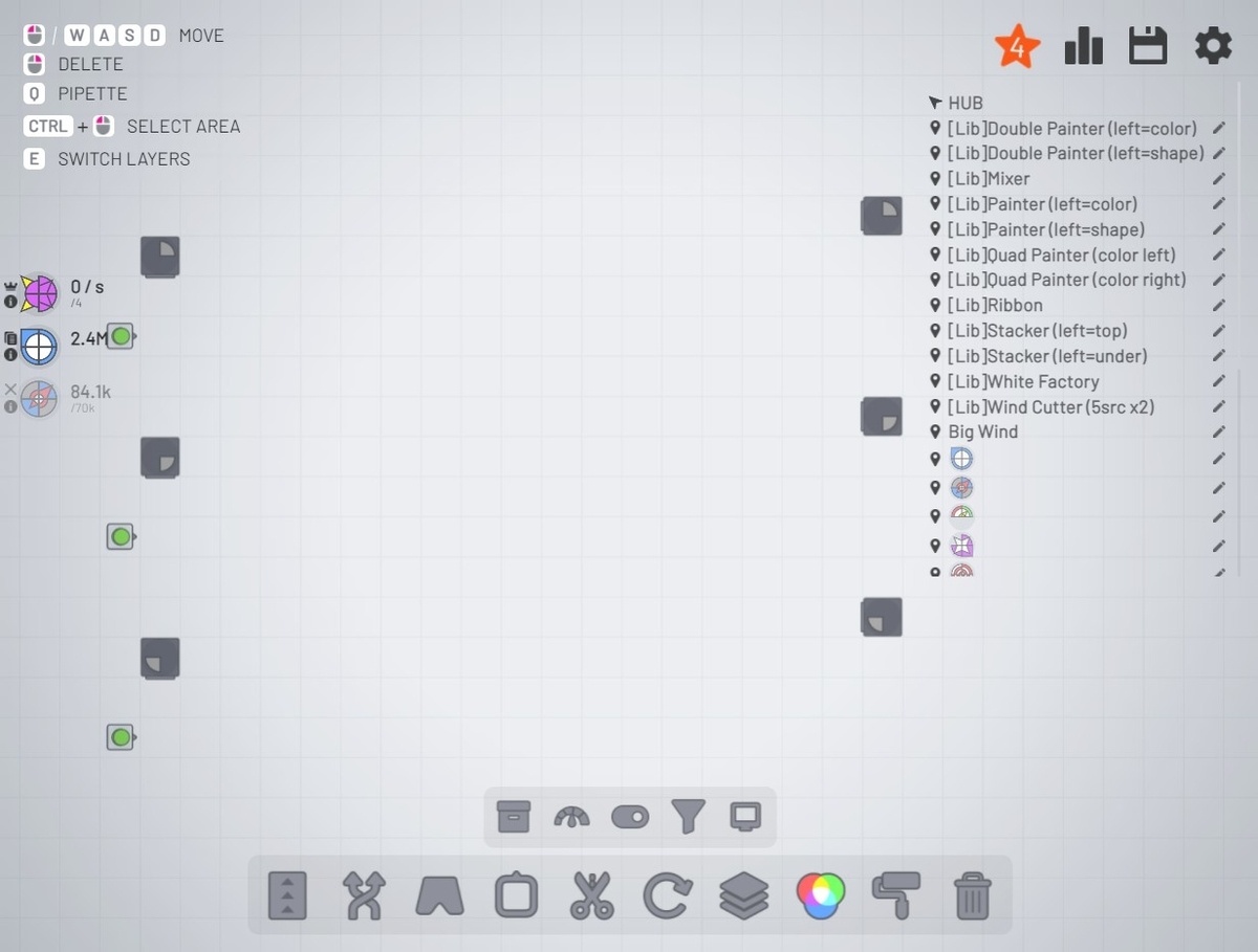 【shapez】回路いろいろ - 白黒地帯