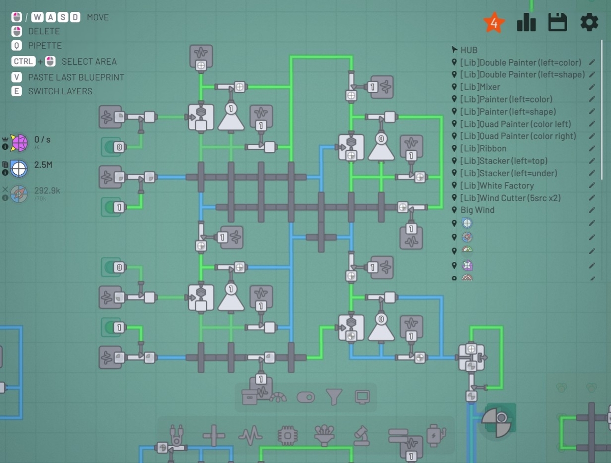 【shapez】回路いろいろ - 白黒地帯