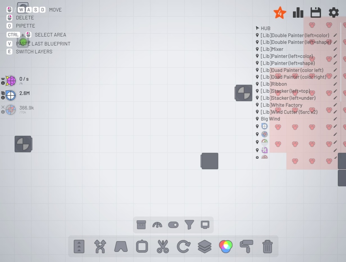 【shapez】回路いろいろ - 白黒地帯