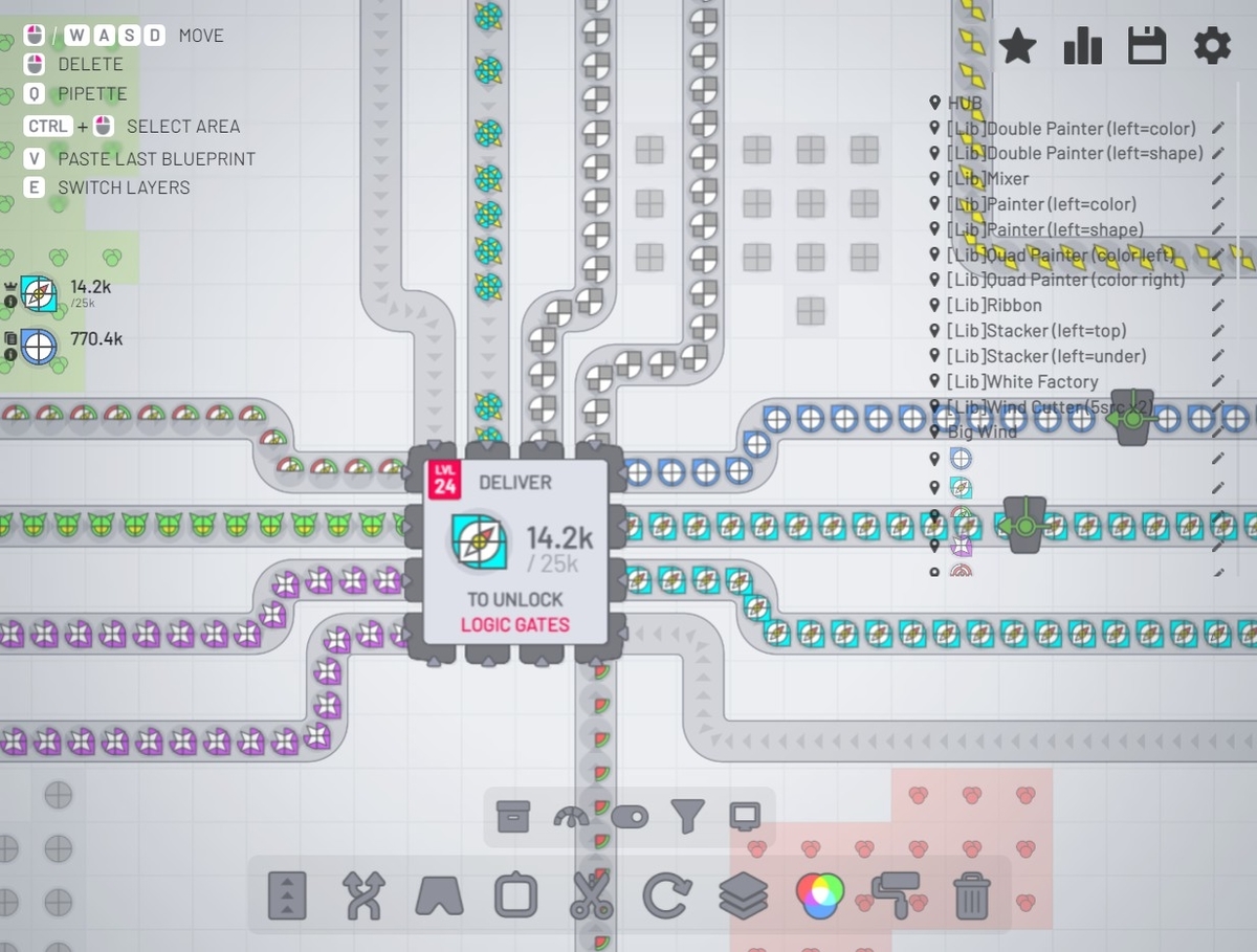 【shapez】回路いろいろ - 白黒地帯