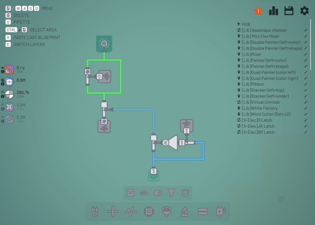 【shapez】回路いろいろ その2（記憶装置など） - 白黒地帯