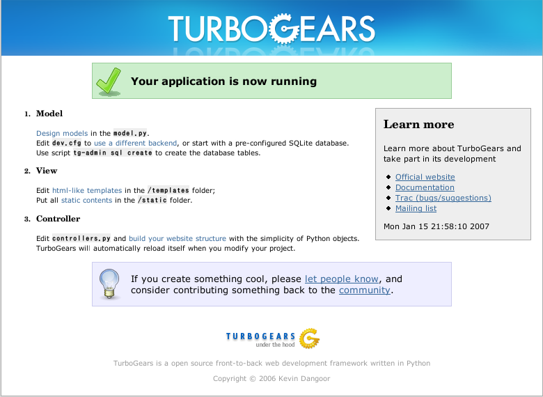 [TurboGears] ブログを作成する。その1 - SumiTomohiko's blog