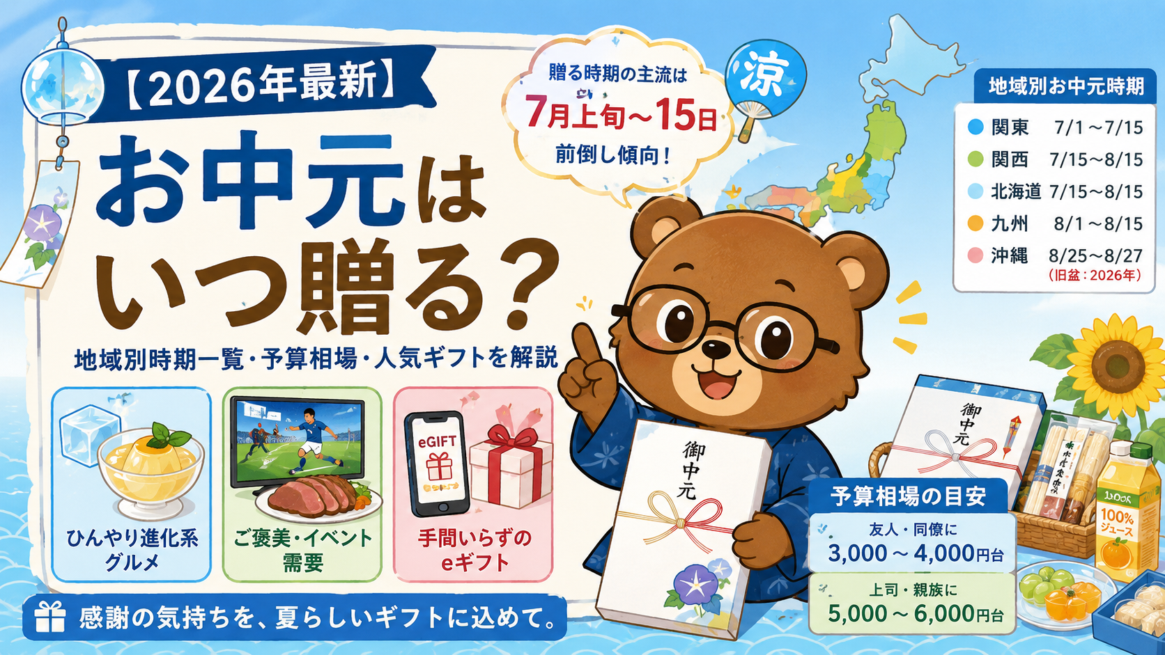 【2026年最新】お中元はいつ贈る？地域別時期一覧・予算相場・人気ギフトを解説 - T-Kumaブログ | 発達障害アラフォーのFIRE挑戦記