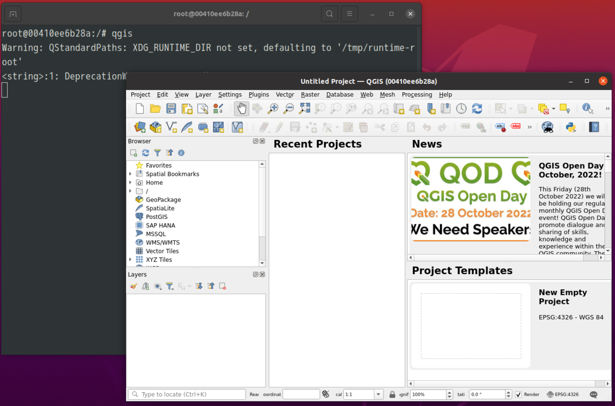 dockerコンテナからGUIのQGISを起動したい - たぶん動く...