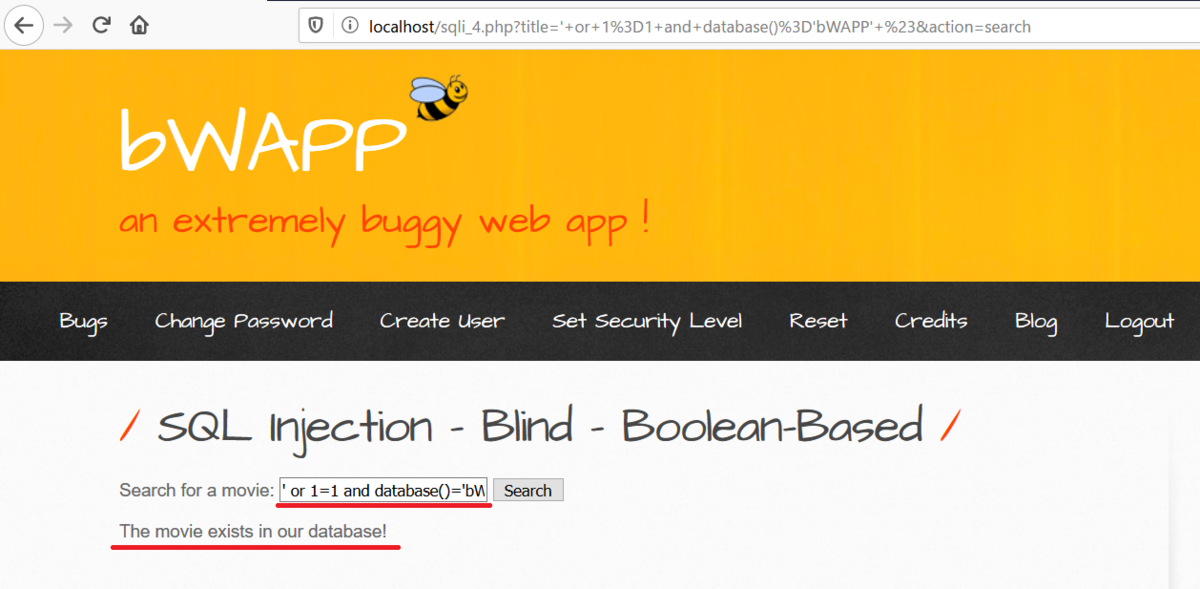 bWAPPでA1-SQL Injection-Blind-Boolean-Based - Shikata Ga Nai