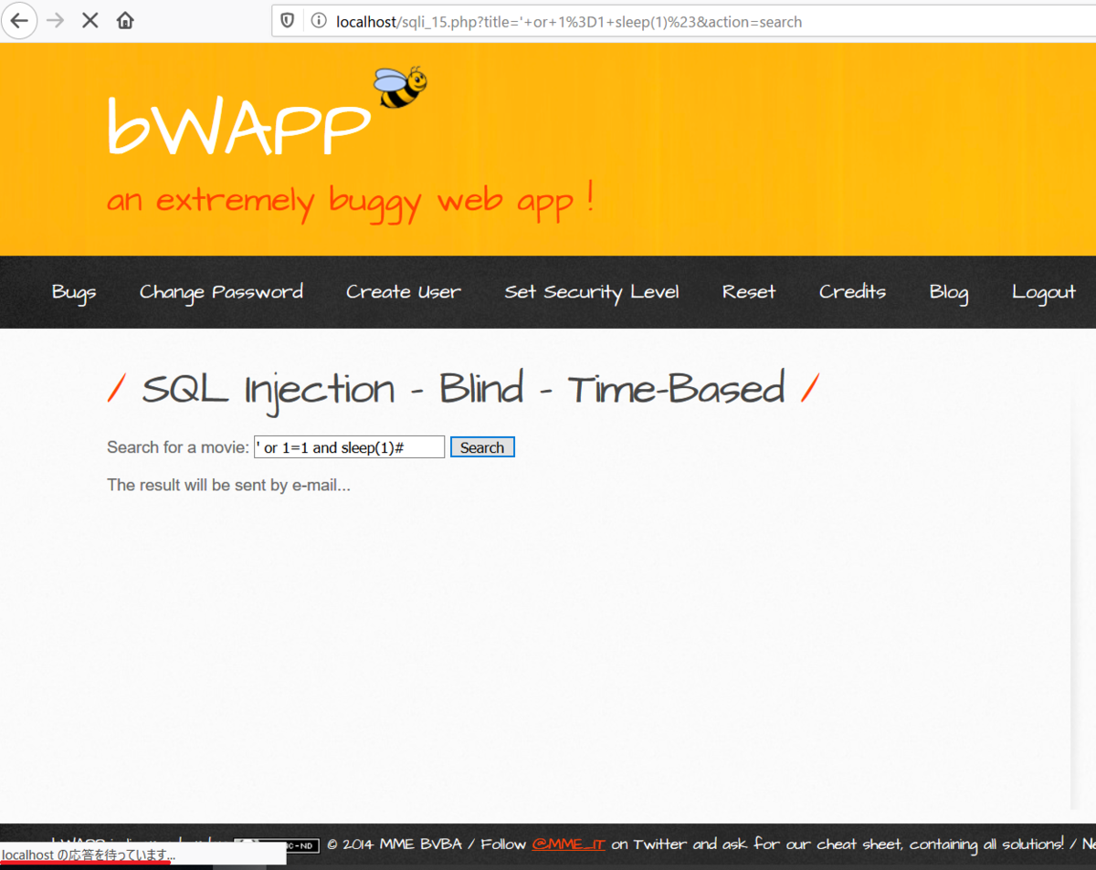 bWAPPでA1-SQL Injection-Blind-Time-Based - Shikata Ga Nai