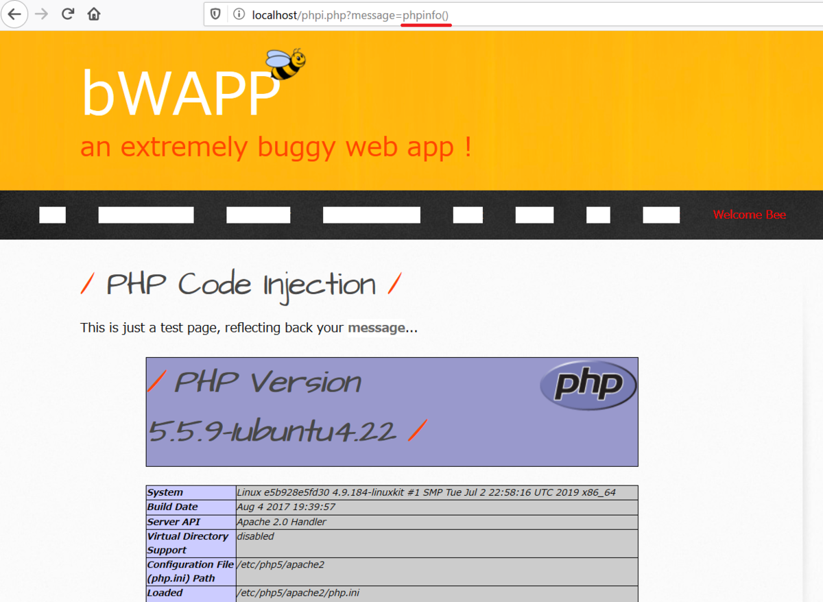 bWAPPでA1-PHP Code Injection - Shikata Ga Nai