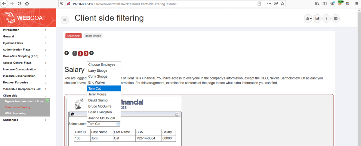 WebGOATでClient side filtering②を演習してみた - Shikata Ga Nai