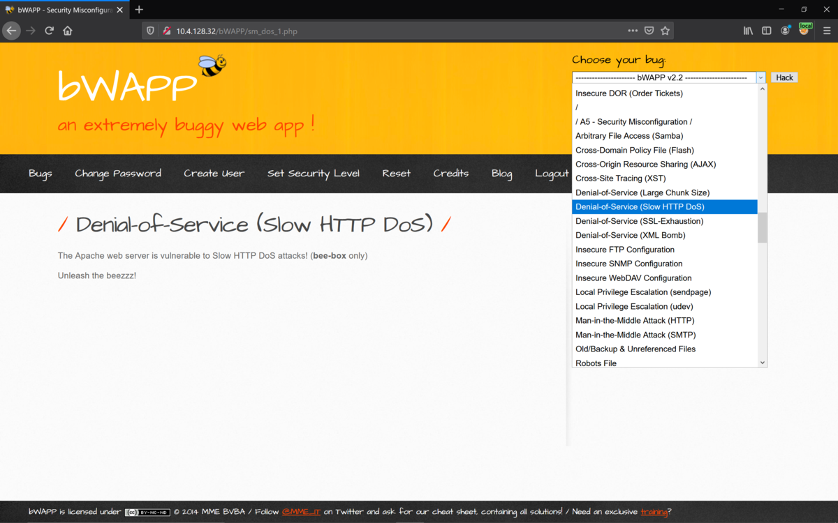 bWAPPでA5-Denial-of-Service (Slow HTTP DoS) - Shikata Ga Nai
