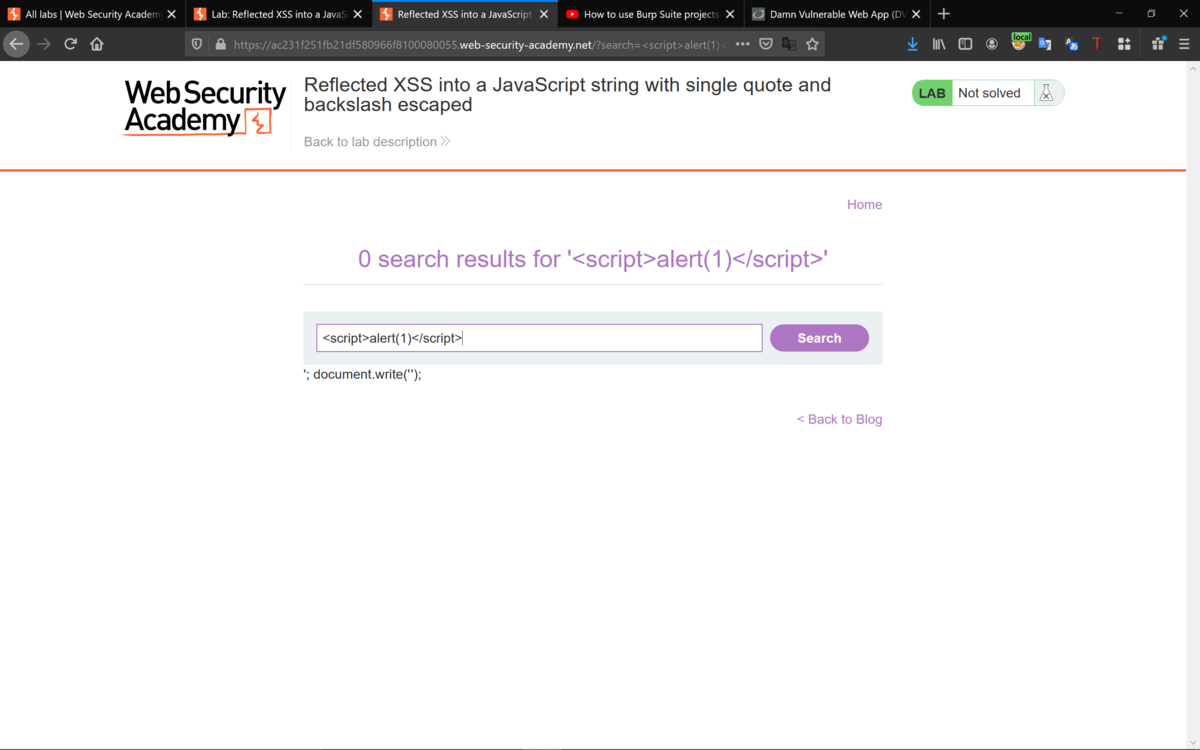 Reflected XSS into a JavaScript string with single quote and backslash escapedをやってみた - Shikata ...