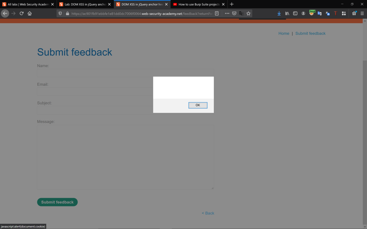 DOM XSS in jQuery anchor href attribute sink using location.search sourceをやってみた - Shikata Ga Nai