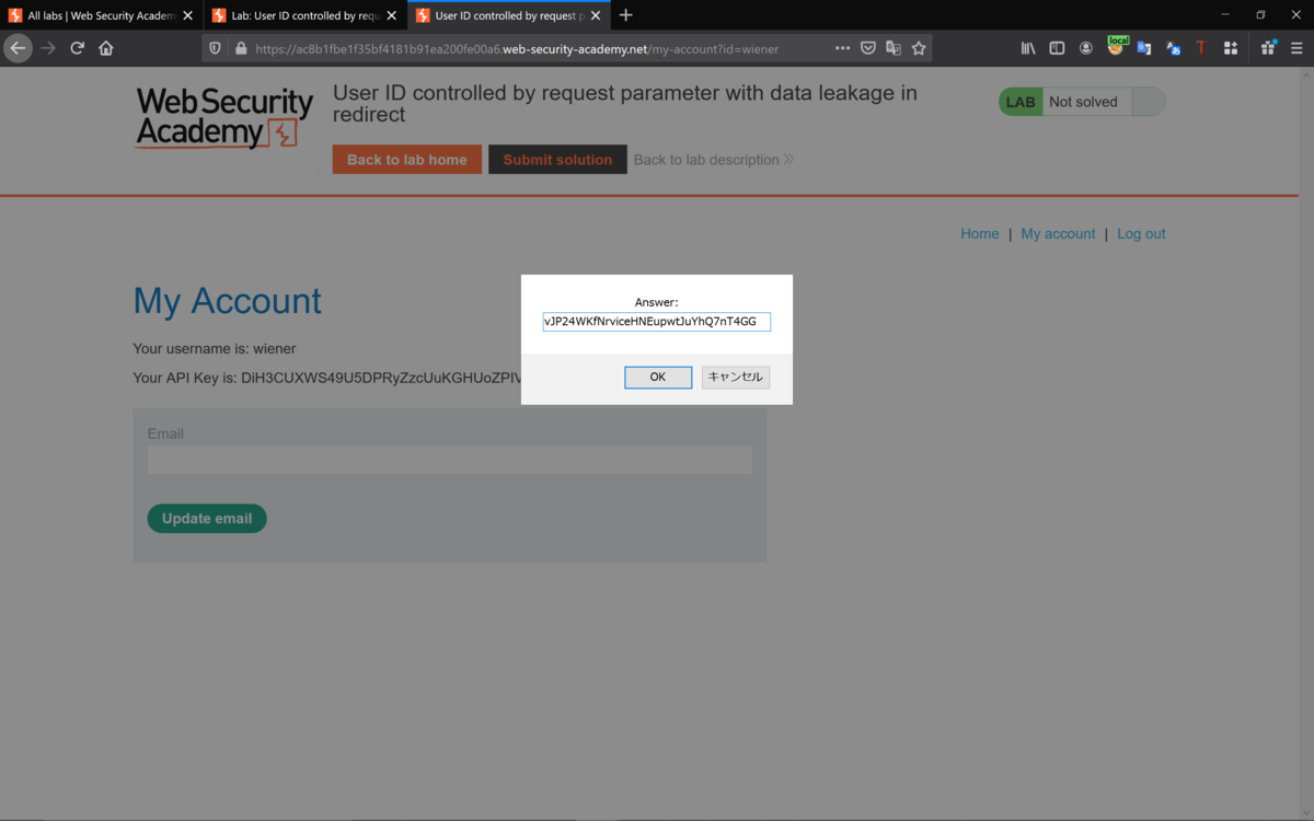User ID controlled by request parameter with data leakage in redirectをやってみた - Shikata Ga Nai