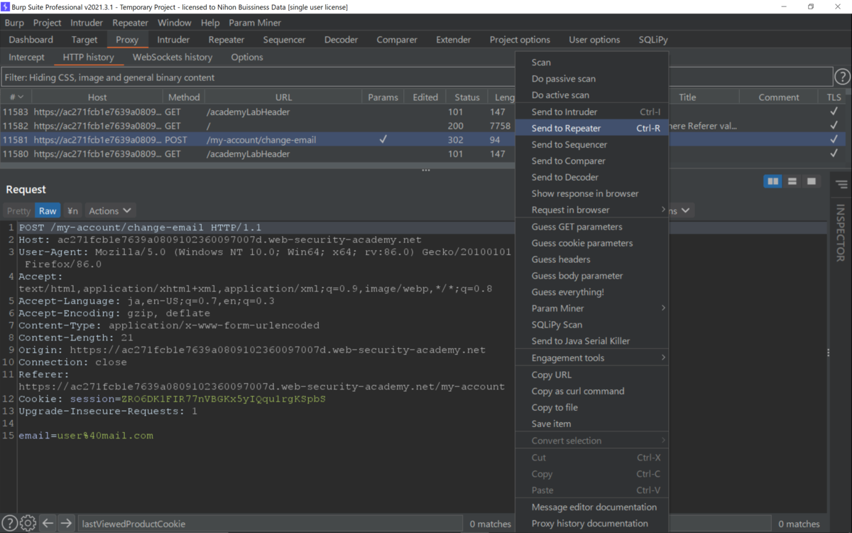 CSRF where Referer validation depends on header being presentをやってみた - Shikata Ga Nai