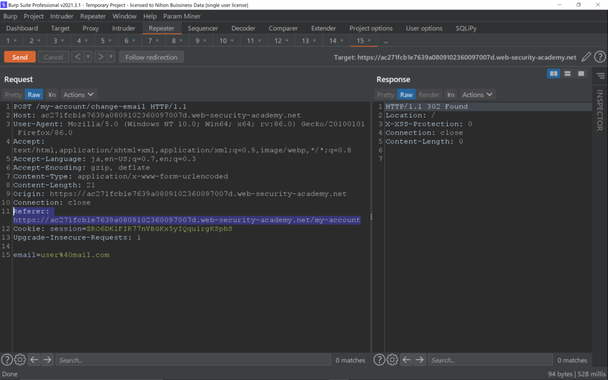 CSRF where Referer validation depends on header being presentをやってみた - Shikata Ga Nai