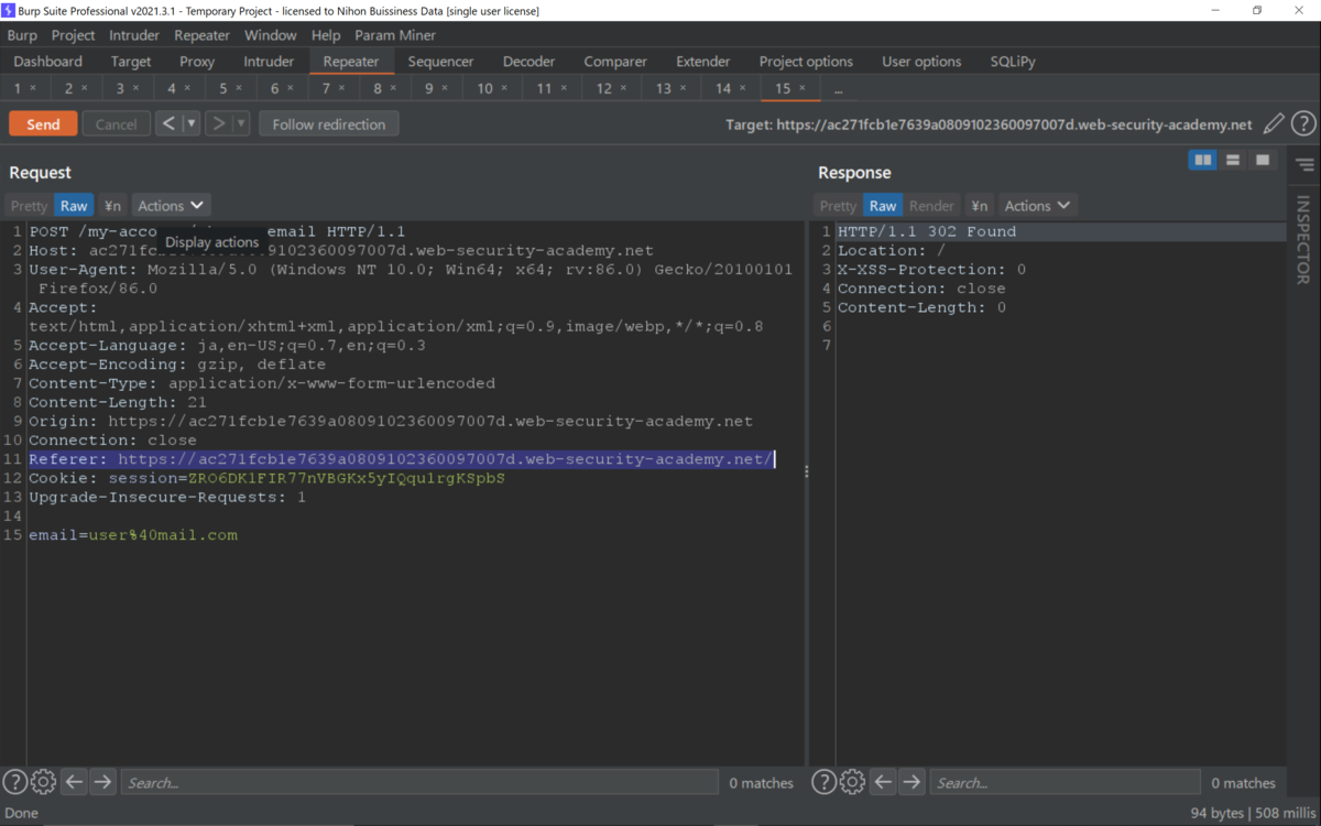 CSRF where Referer validation depends on header being presentをやってみた - Shikata Ga Nai