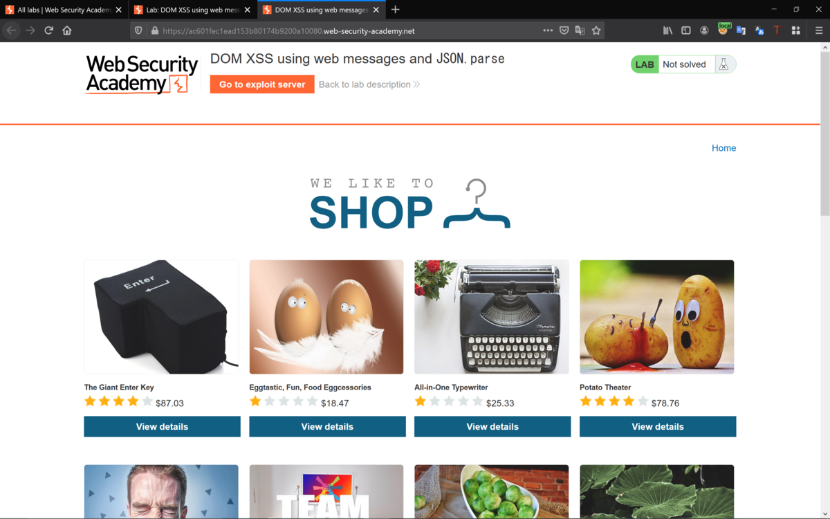 DOM XSS using web messages and JSON.parseをやってみた - Shikata Ga Nai