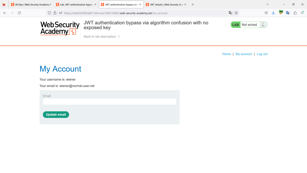 JWT authentication bypass via algorithm confusion with no exposed keyをやってみた - Shikata Ga Nai